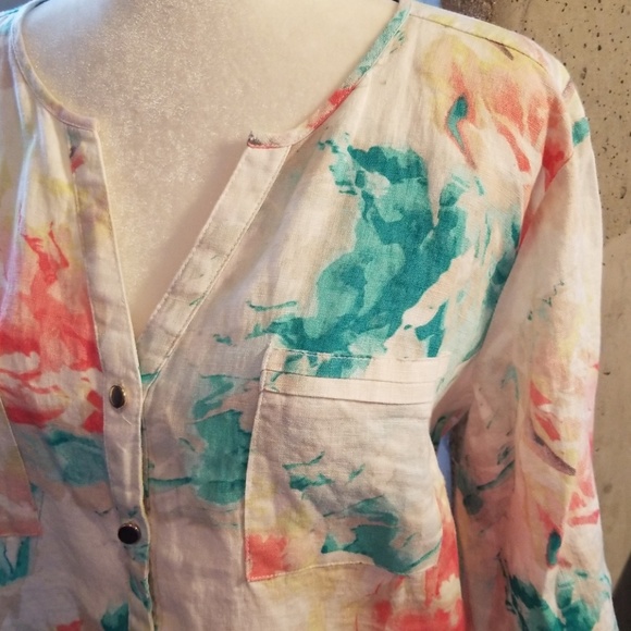 JM Collection | Tops | Jm Collection Printed Linen Button Down Top ...
